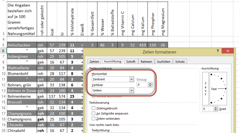 zentriert – Excel nervt