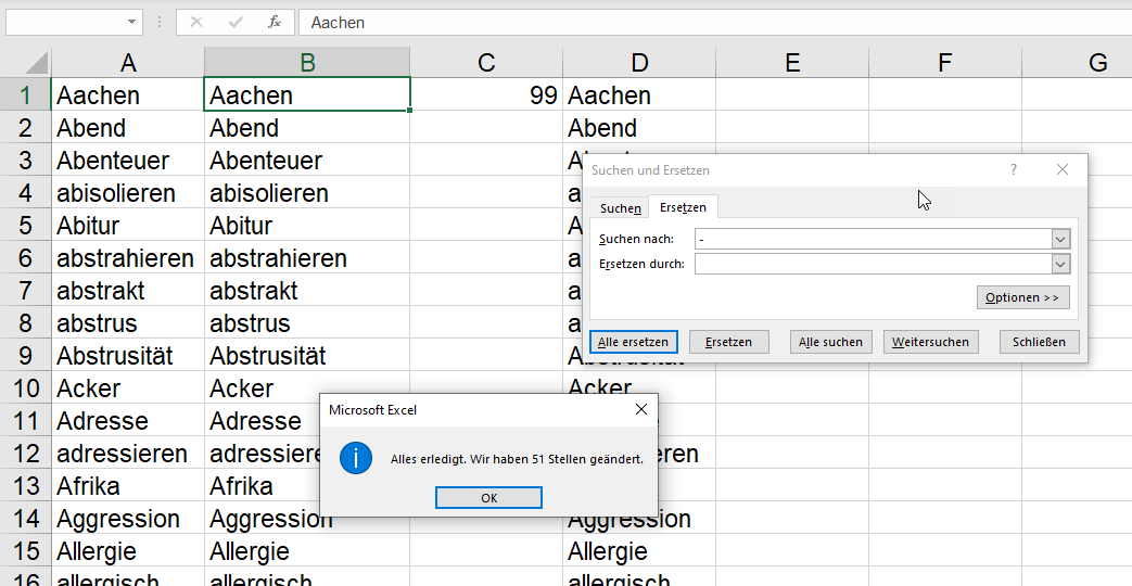 wechseln – Excel nervt